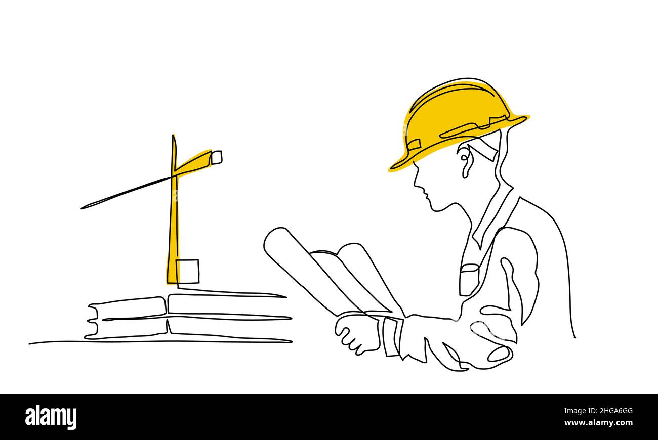 Architect man holding building plan and wearing yellow hardhat ...