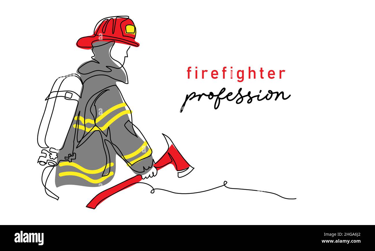 Line Drawings Of Firefighters Line Art Vector Of Two Firefighters