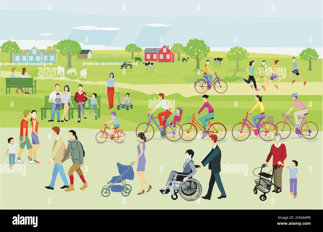 Families and other people have a rest in nature during free time ...