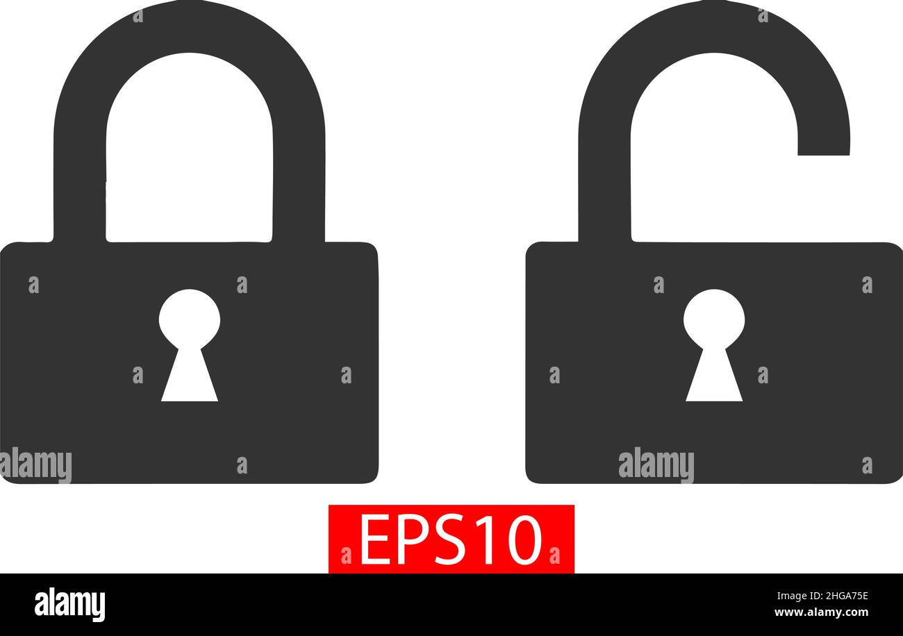 Lock and unlock icon flat style isolated on white background Security ...