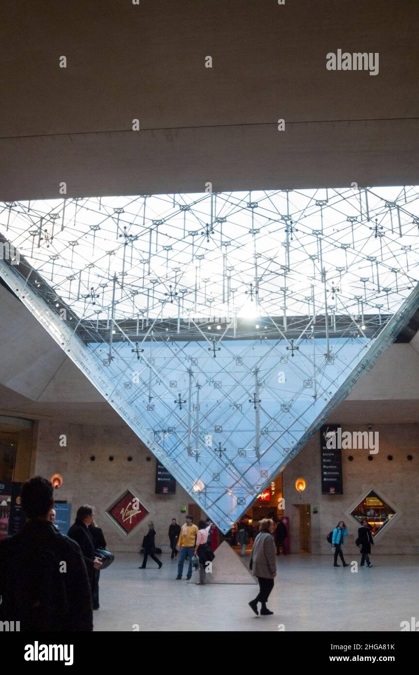 Inverted Pyramid of the underground lobby beneath the Louvre Pyramid is ...