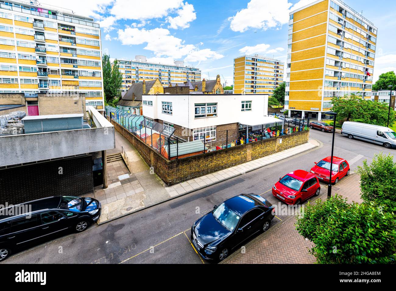 London, UK - June 21, 2018: Churchill Gardens residential neighborhood ...