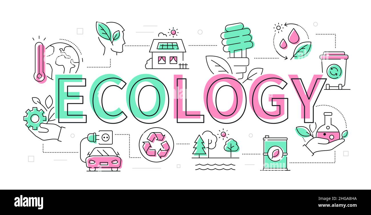 Ecology - modern flat design style web banner with line elements ...