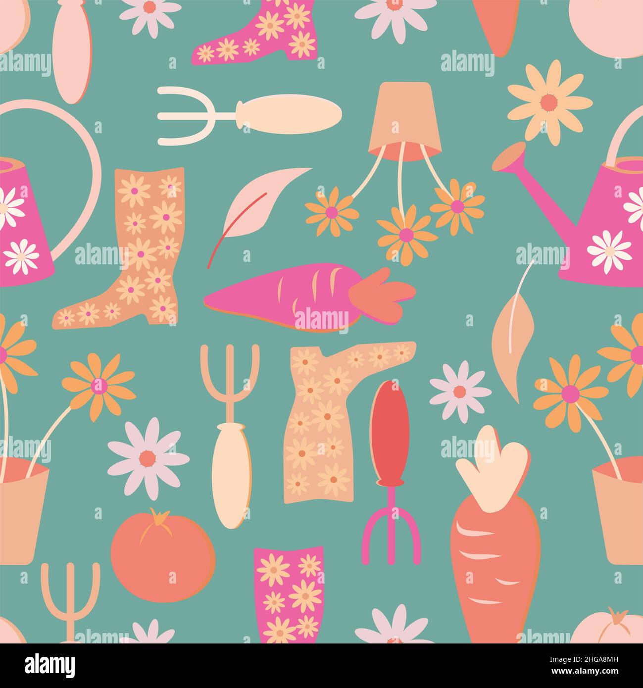 Seamless pattern gardening illustration Stock Photo - Alamy