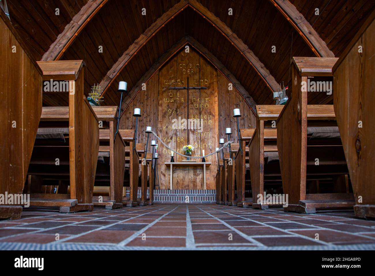 Inside wood church village hi-res stock photography and images - Alamy