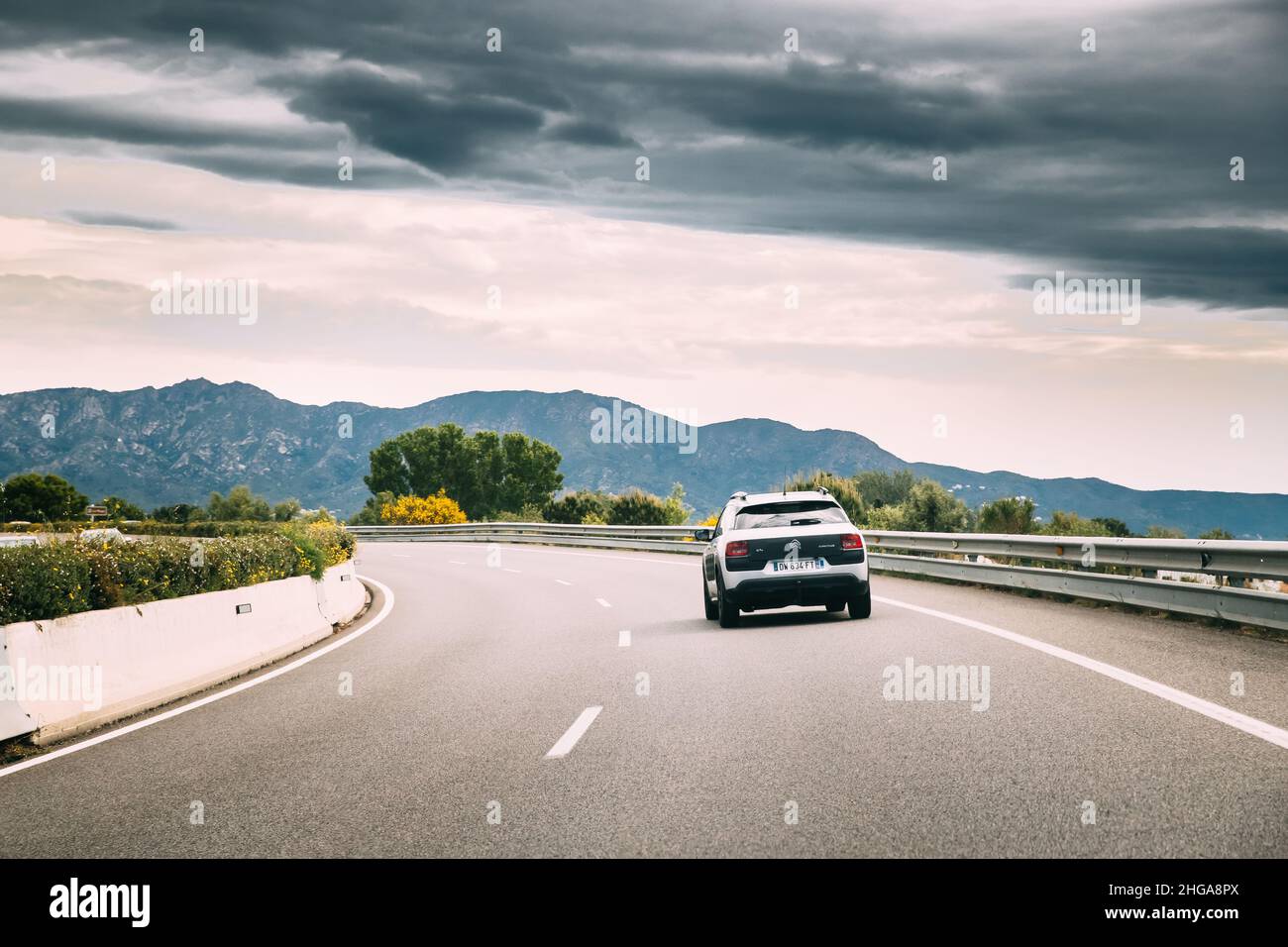 Citroen C4 Cactus Car Goes On Highway Road On Background Of Spanish ...