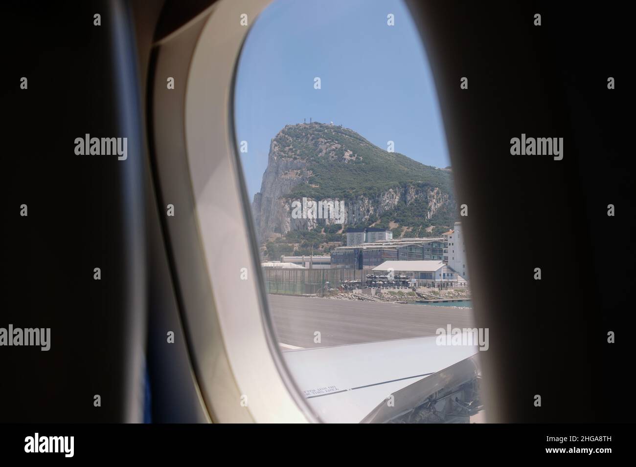The Rock of Gibraltar viewed from a British Airways plane on the runway ...