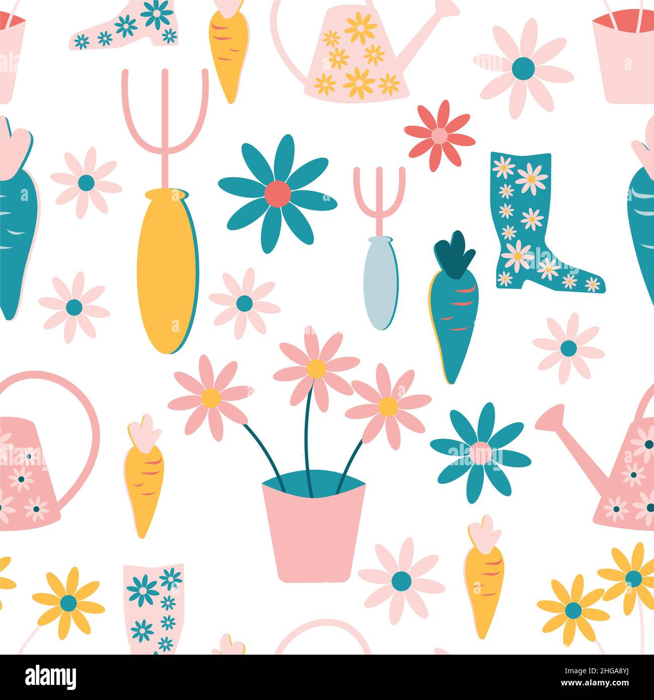 Seamless pattern gardening illustration Stock Photo - Alamy