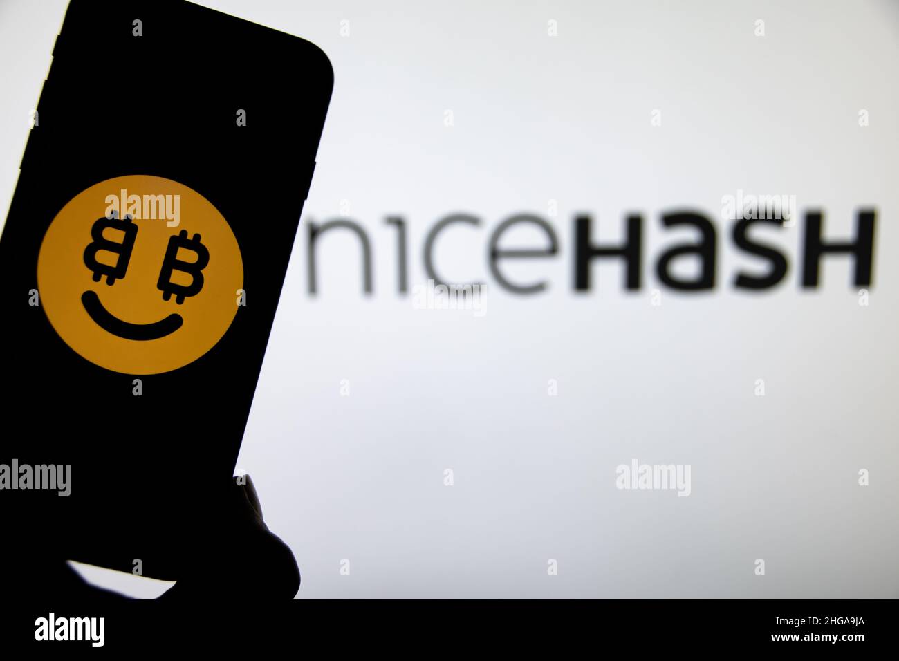 Rheinbach, Germany 11 November 2021, The brand logo of "NiceHash" on ...