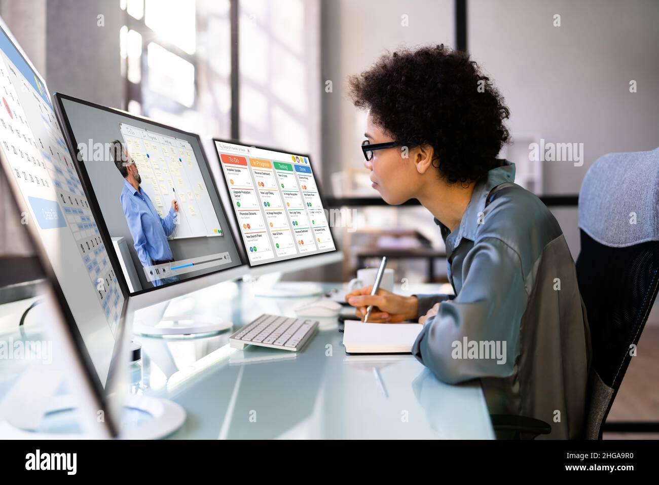 Online Virtual Video Conference Training On Desktop Computer Stock ...