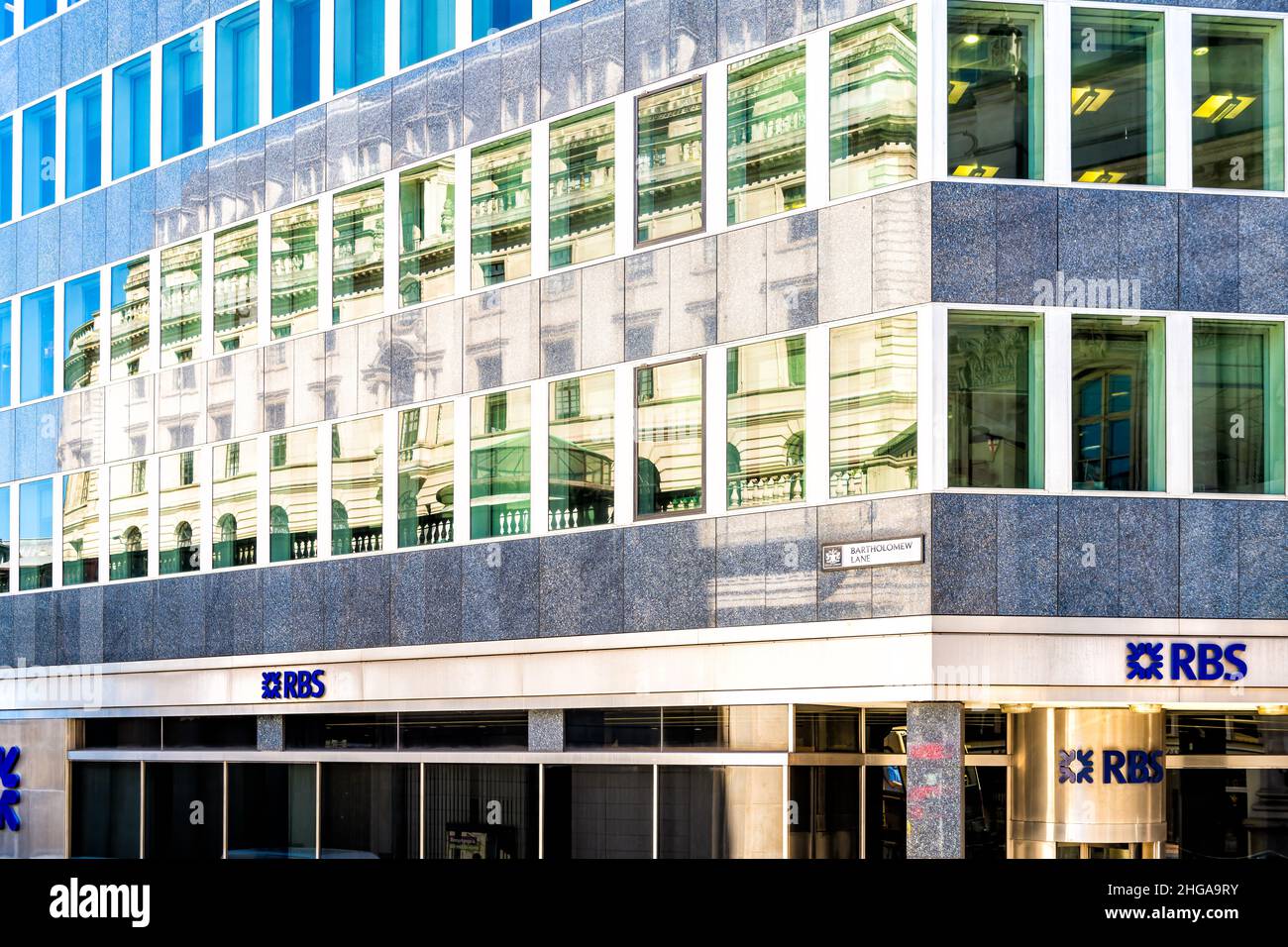 London, UK - June 22, 2018: RBS bank company near Central Bank of ...
