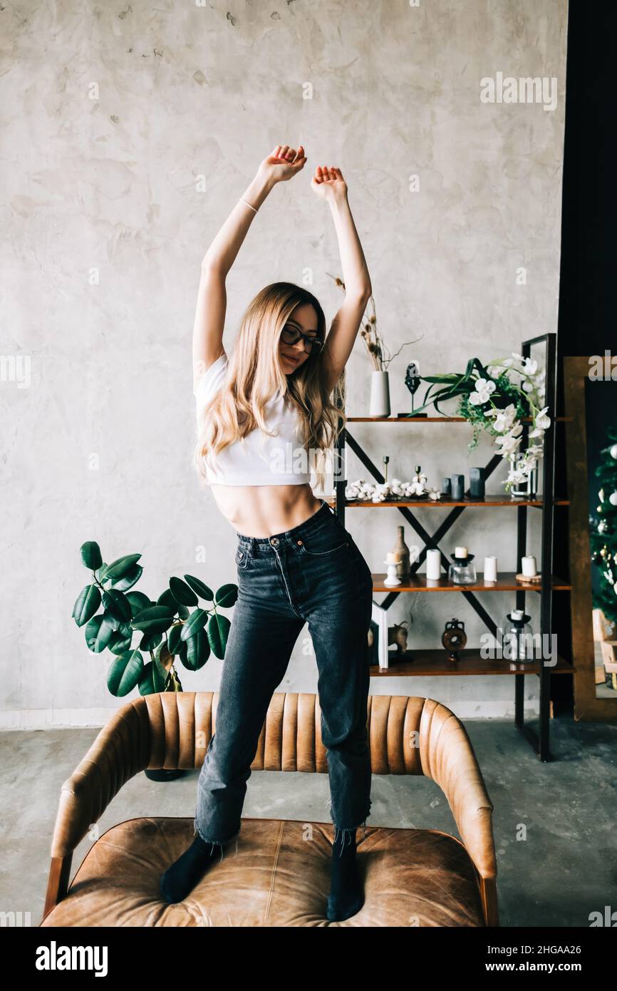 Woman disco dancing alone indoors hi-res stock photography and images ...