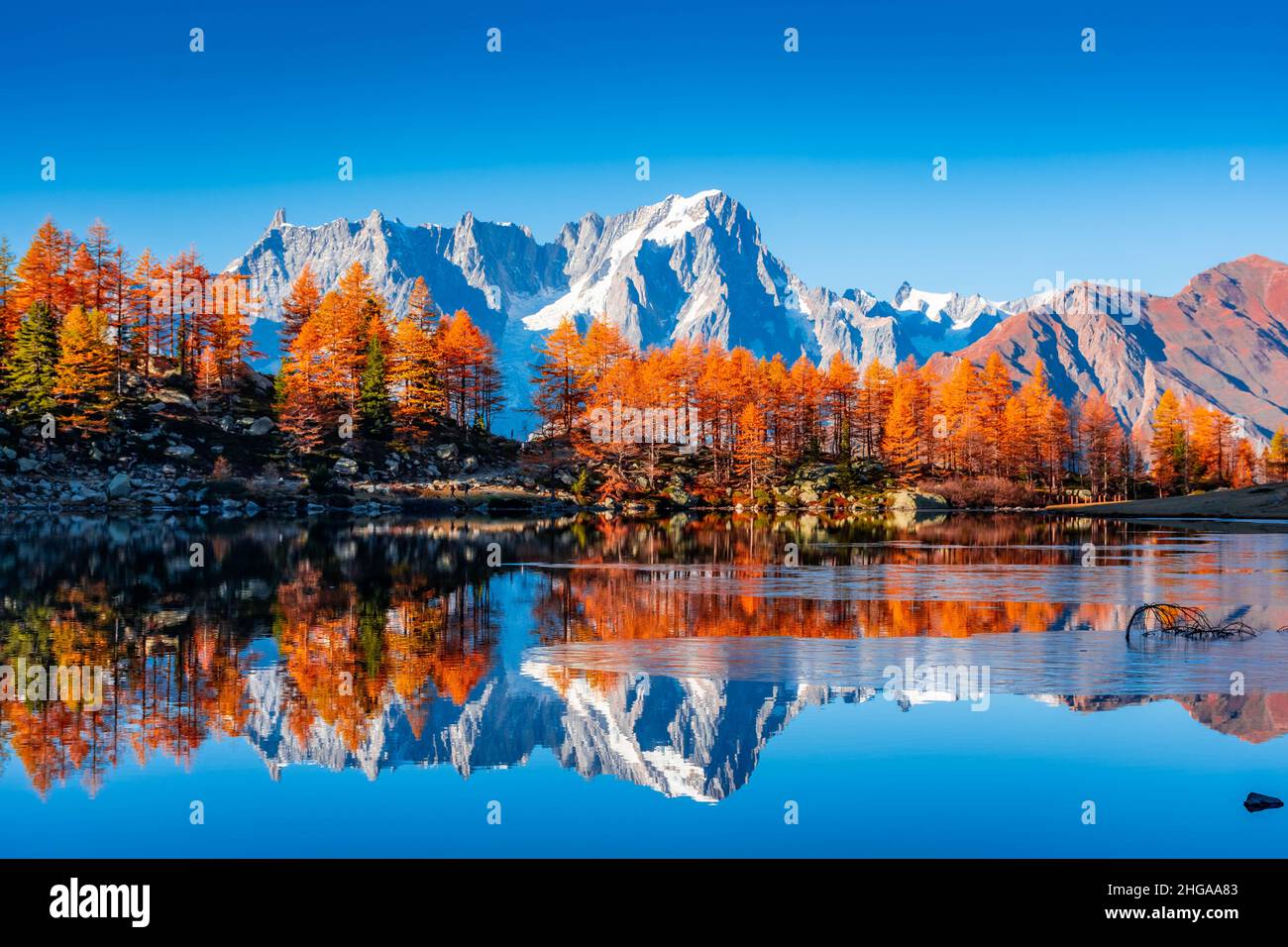 Beautiful reflection of Monte Rosa (Italian Alps) over Lake Arpy in ...