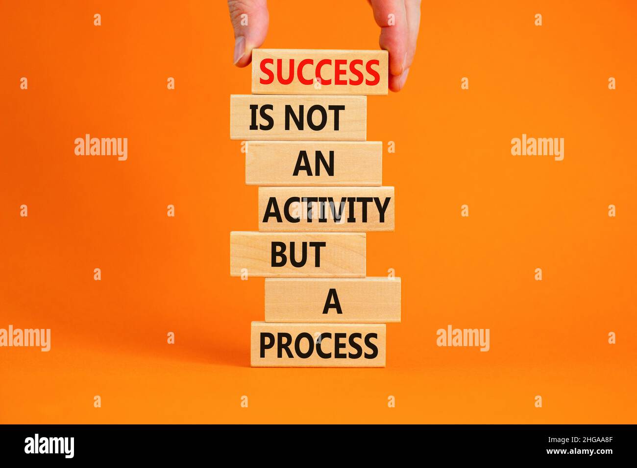 Success in process symbol. Wooden blocks with words Success is not an ...