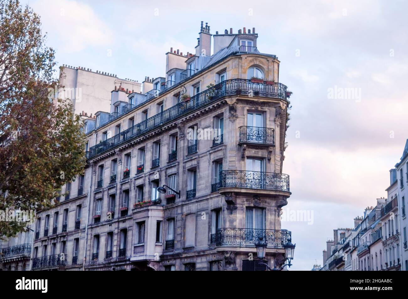 Haussmann style building with a running balcony in Paris, France Stock ...
