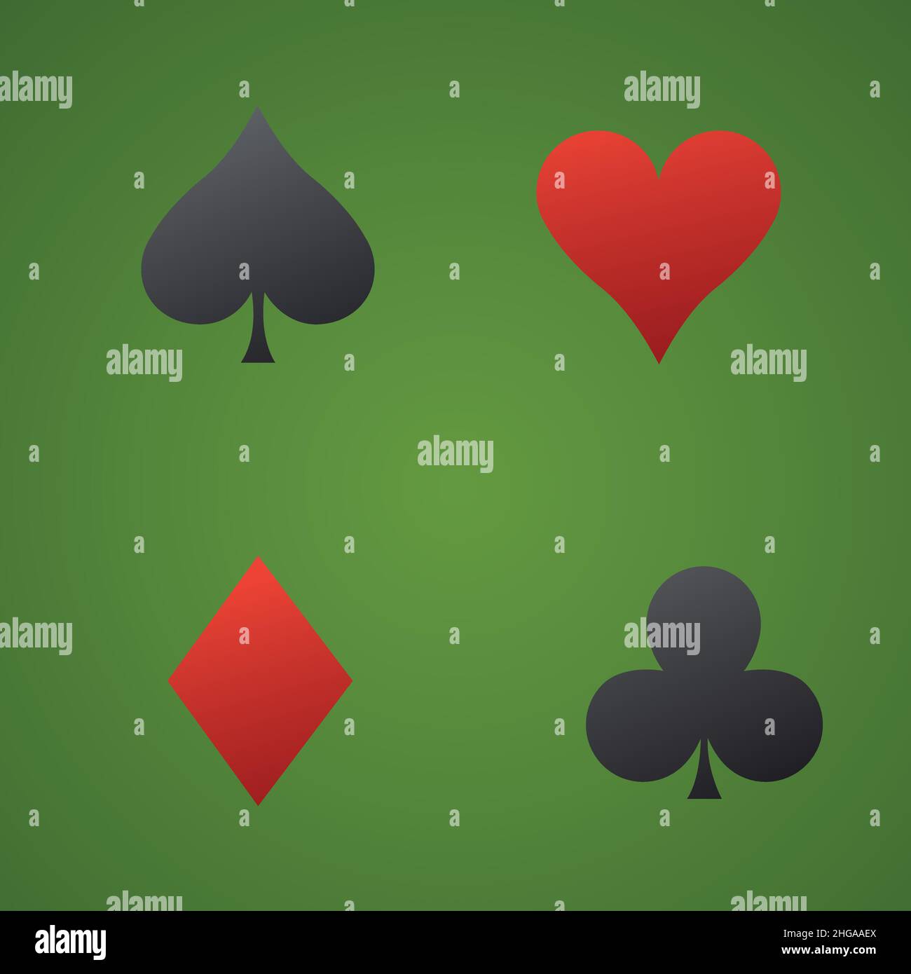 Set of vector playing card symbols on green background. Vector ...
