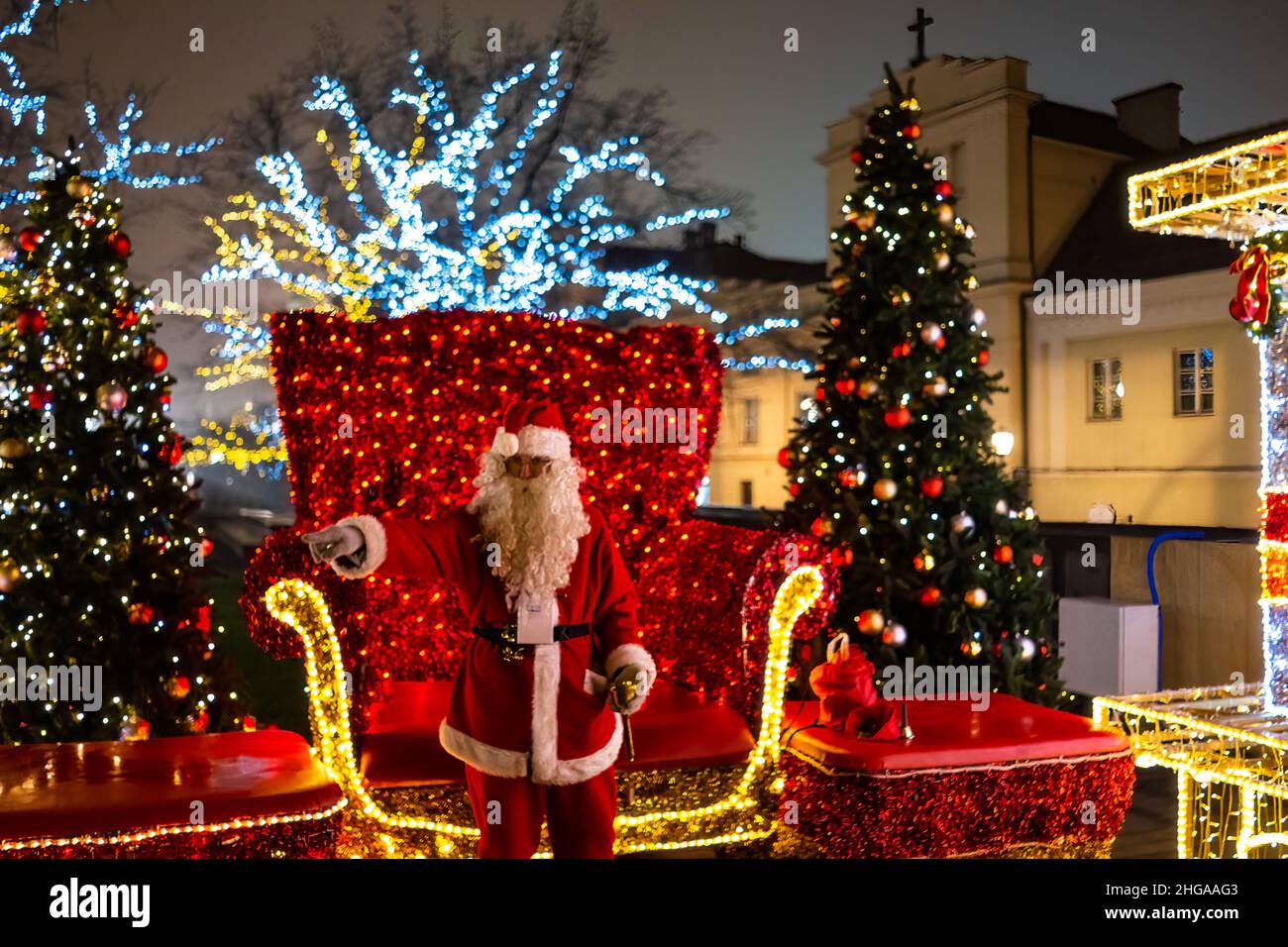 Warsaw, Poland - December 19, 2019: Behind back of young couple ...