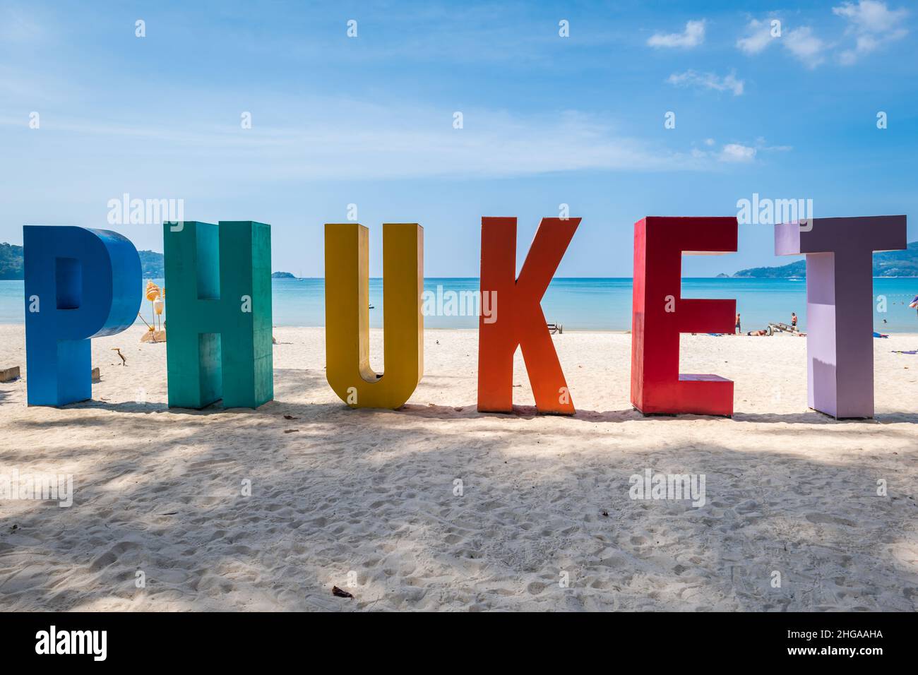 Phuket sign on Patong beach in Thailand. The big landmark sign of ...