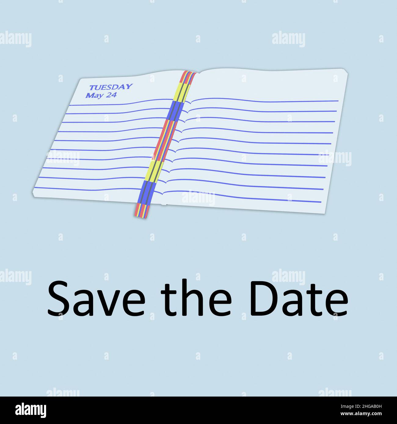 3D illustration of Save the Date script under an appointment calendar ...