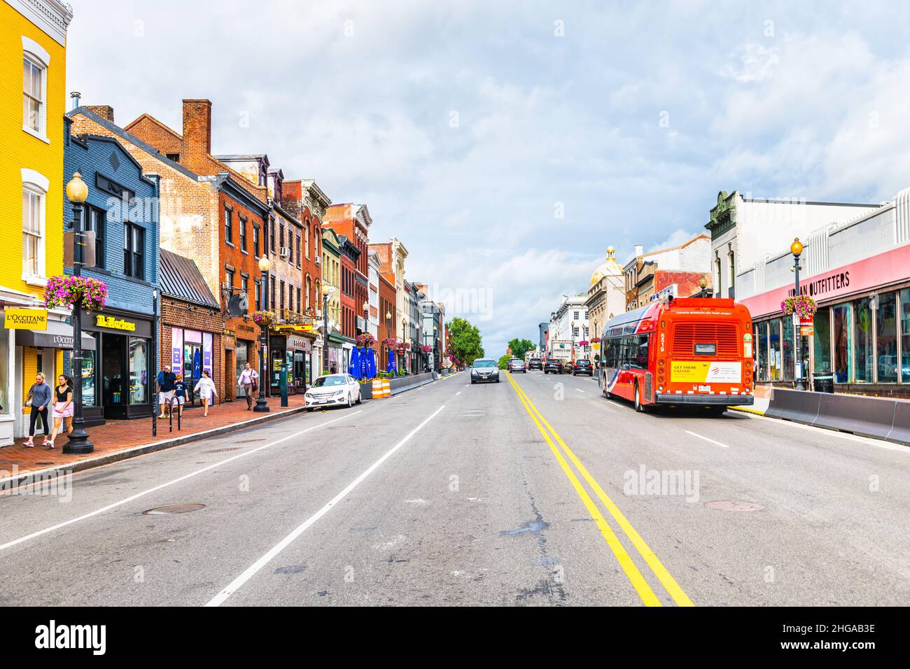Washington DC, USA - August 18, 2021: Georgetown M street streetscape ...
