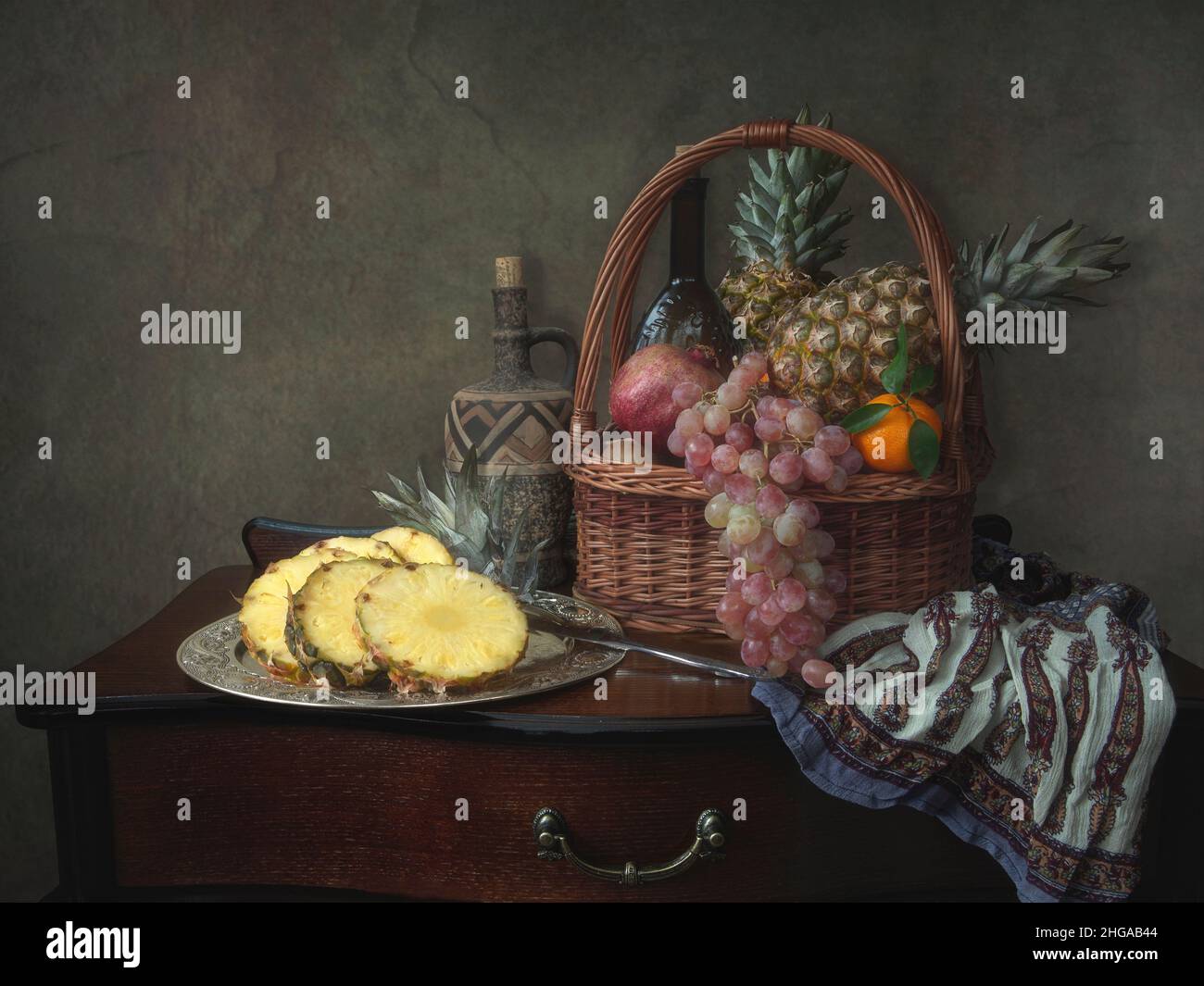 Still life with pineapple and fruits Stock Photo - Alamy