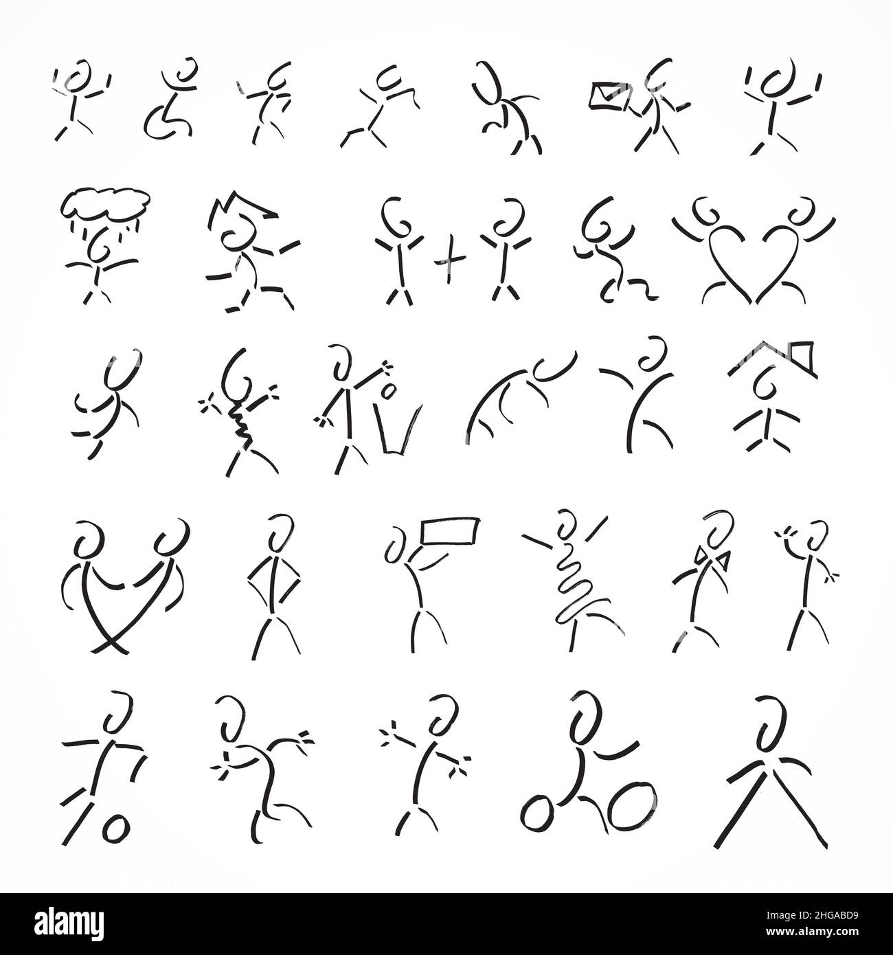 Big set of different stick figures. men and woman expressing different ...
