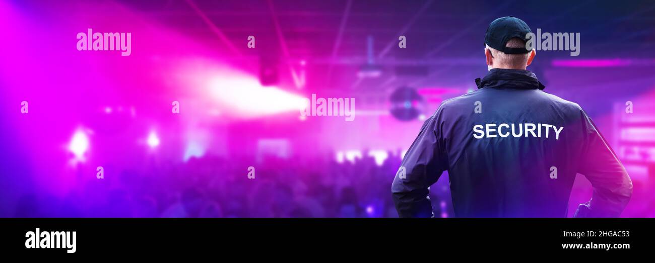 Security Guard At Club Event Or Concert. Bouncer At Night Stock Photo ...