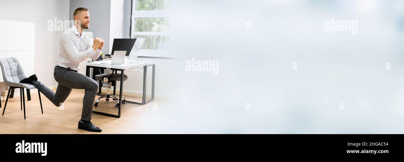 Bulgarian Split Squat At Office Desk. Exercise Near Computer Stock ...