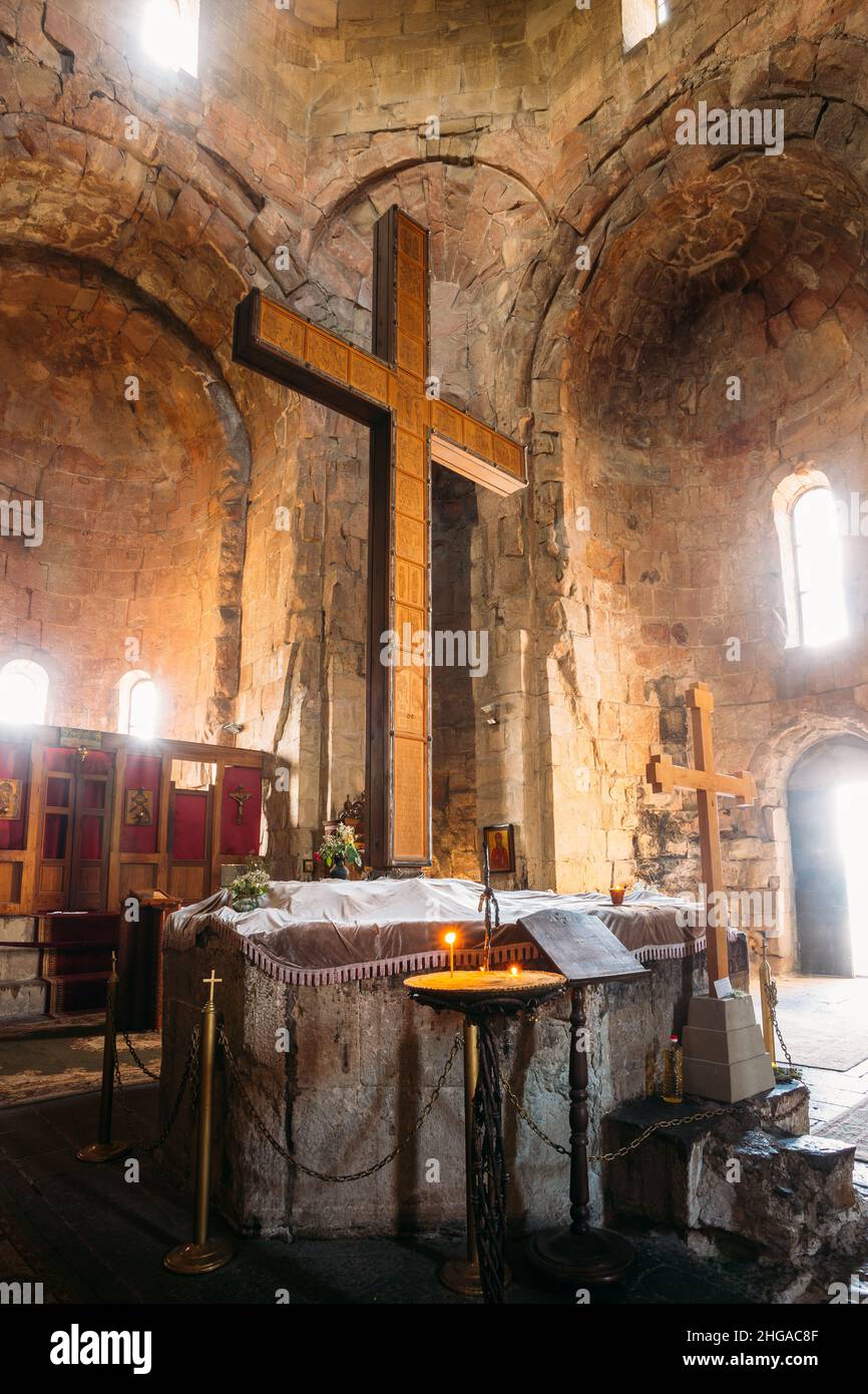 Mtskheta Georgia. Big Wooden Cross In Interior Of Jvari Church, Ancient ...