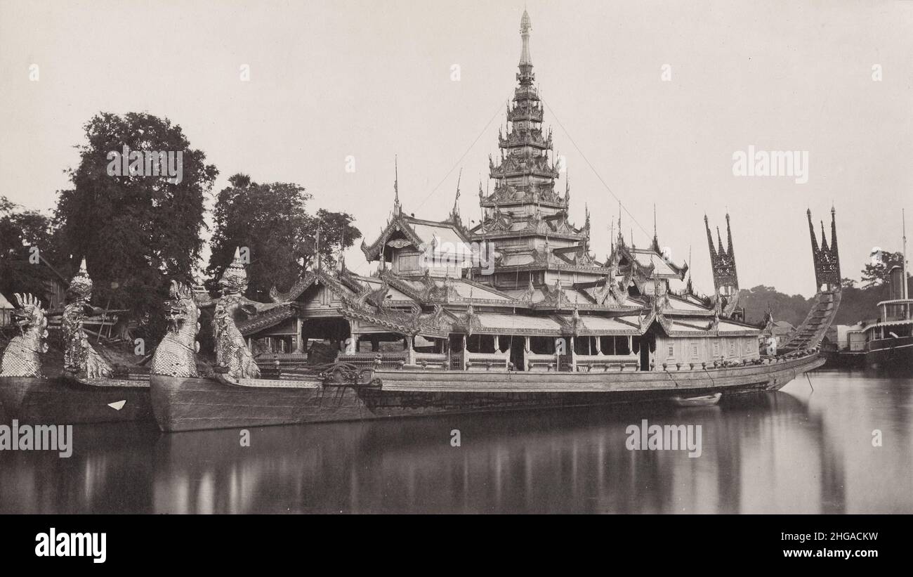 Vintage 19th century photograph - The King's state barge, Burma, India ...