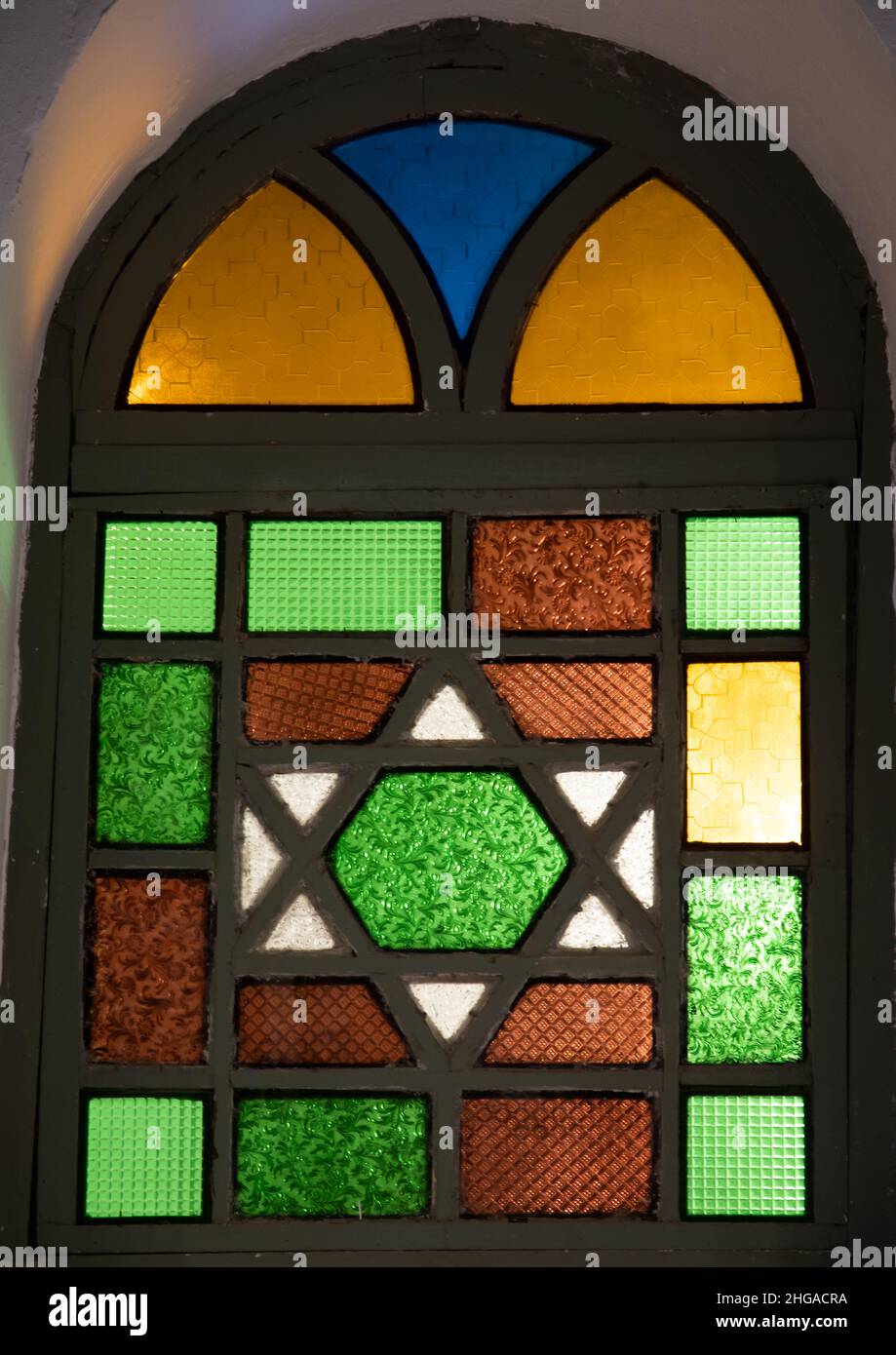 Stained glass windows in Sharbatly cultural house, Mecca province ...