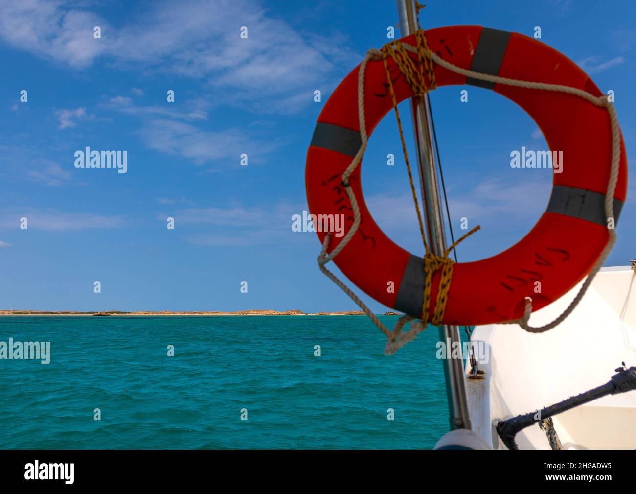 Lifebuoy on a boat, Jazan Province, Farasan, Saudi Arabia Stock Photo ...