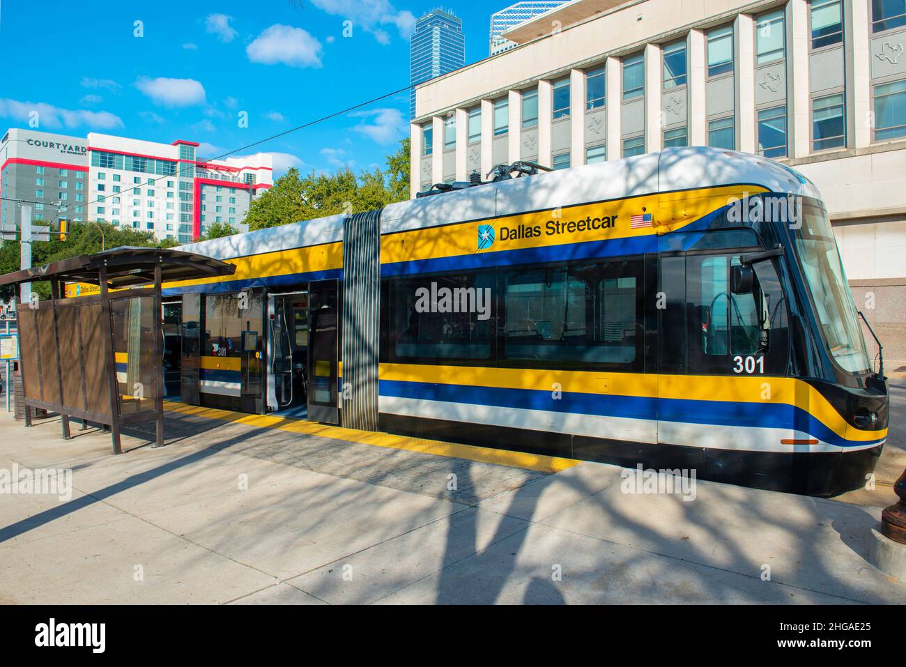 Dallas Streetcar stops at Union Station in downtown Dallas, Texas TX ...