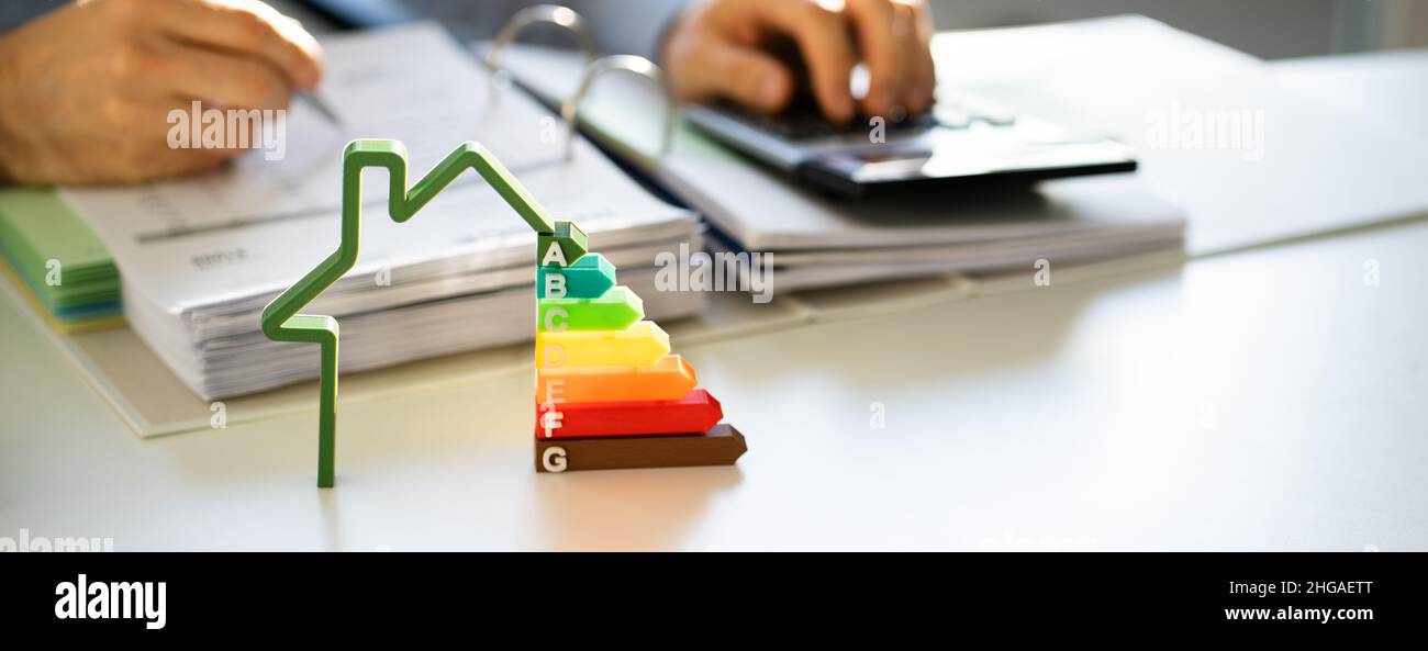 Energy Efficient House Calculator. Insulation Rate Audit Stock Photo ...