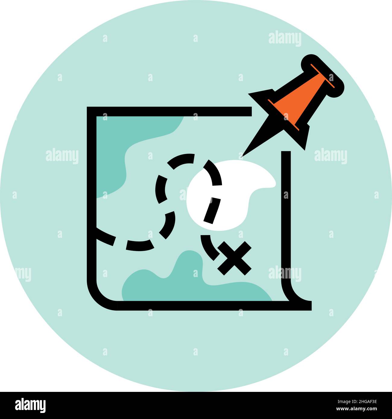 Target location icon. Map with path line to destination point Stock ...