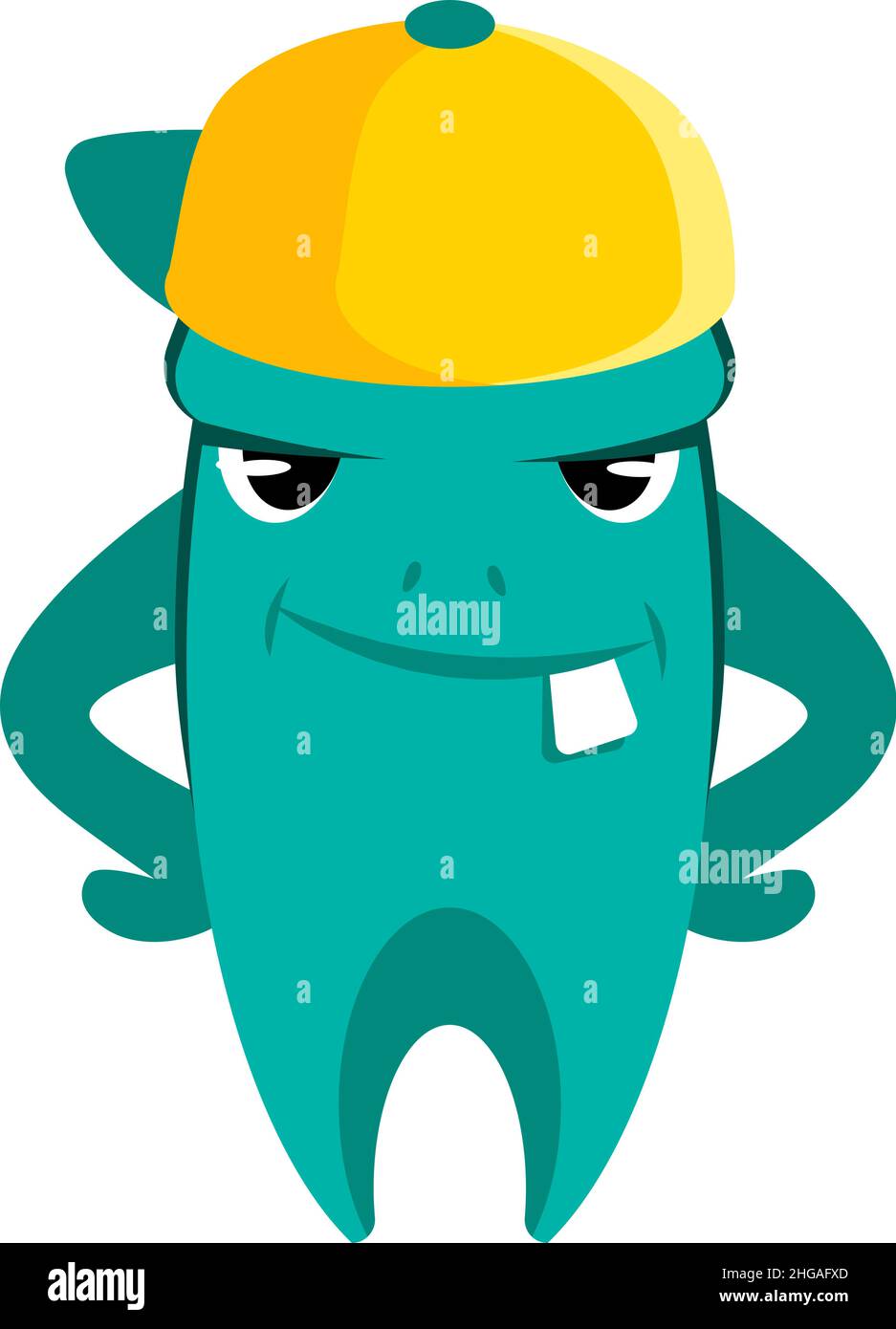Funny monster in yellow cap. Little cartoon mascot Stock Vector Image ...
