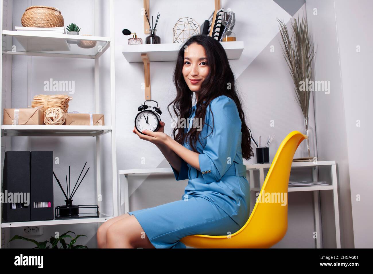 young pretty asian woman working at home office during covid isolation, lifestyle people concept ...