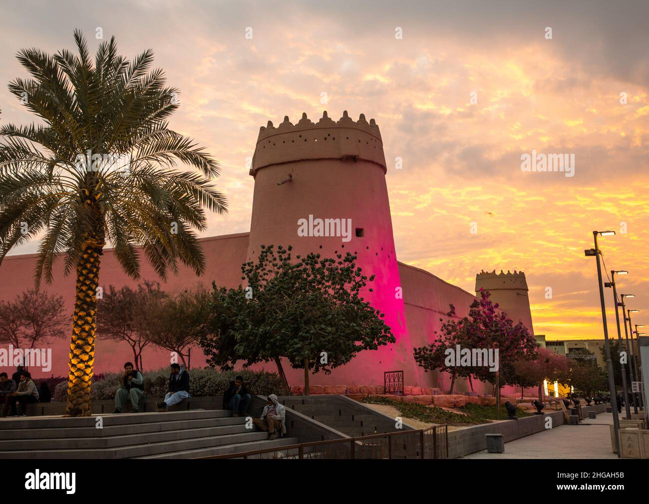 Musmak fort at dusk, Riyadh Province, Riyadh, Saudi Arabia Stock Photo ...