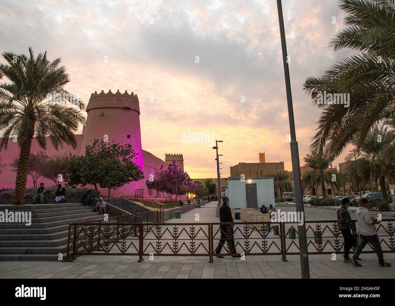 Musmak fort at dusk, Riyadh Province, Riyadh, Saudi Arabia Stock Photo ...