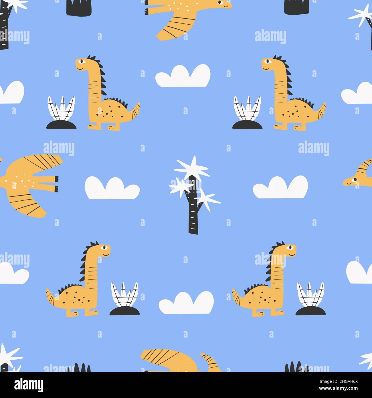 Cute dinosaur seamless patterns. Digital paper. Creative childish print ...