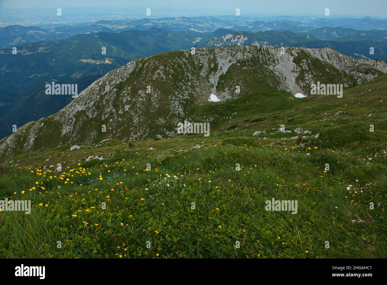 View of mountain panorama from Oetscher in Austria,Europe Stock Photo ...
