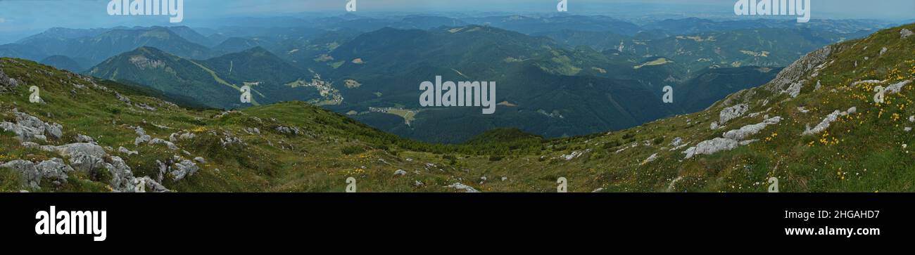 View of mountain panorama from Oetscher in Austria,Europe Stock Photo ...
