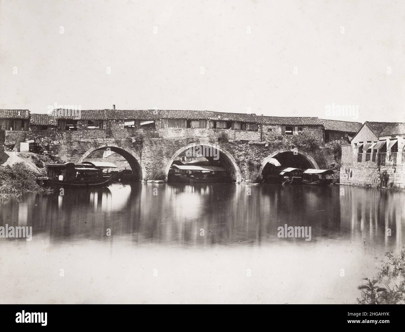 Vintage 19th century photograph - Bridge, Nanking, Nanjing, China Stock ...