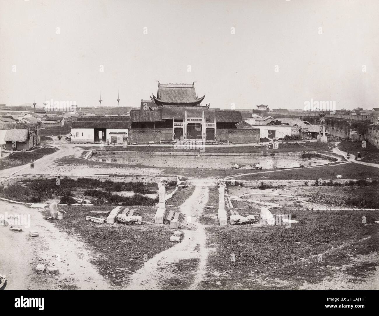 Vintage 19th century photograph - Temple and city, Nanking, Nanjing ...