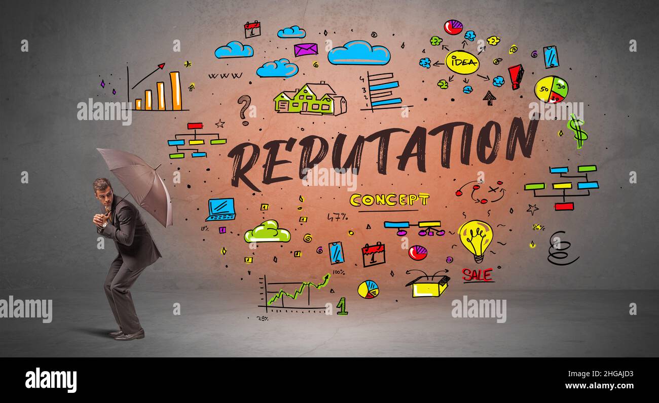 businessman hiding behind umbrella concept Stock Photo - Alamy
