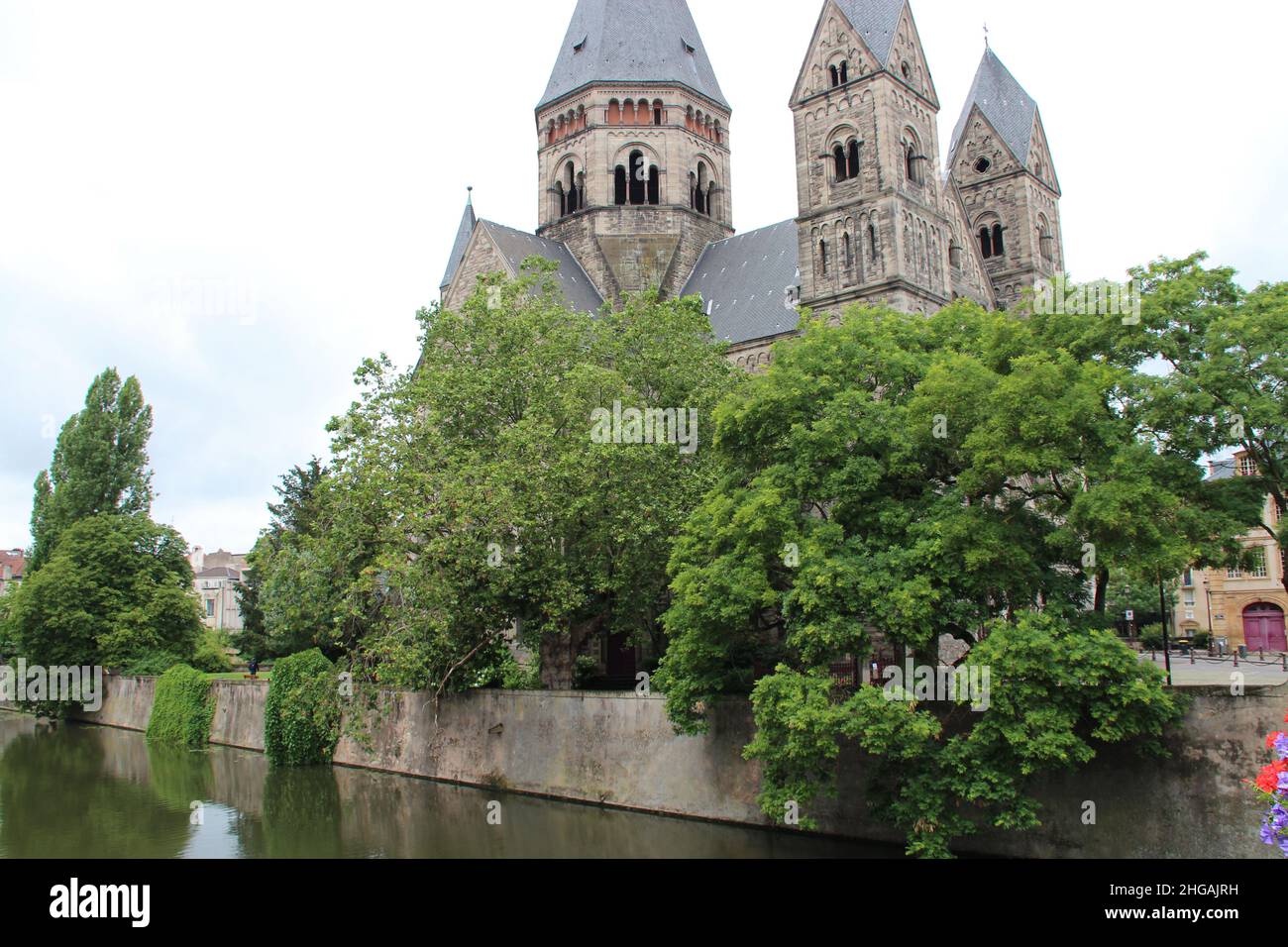 protestant church (temple neuf) and river moselle in metz (france Stock ...