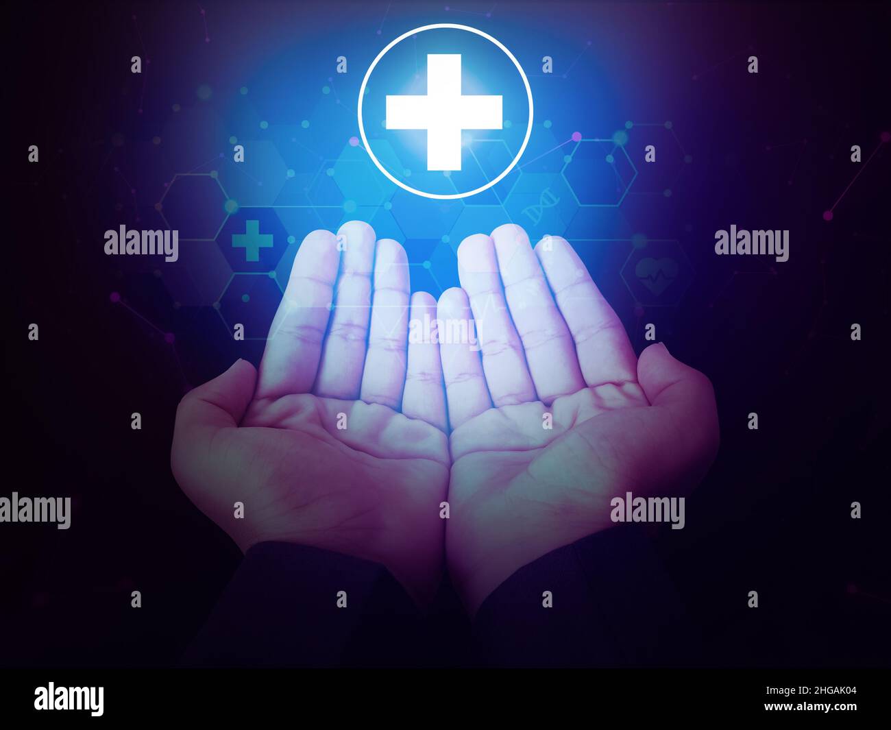 Modern Health Concept Abstract Background. Hands Raised with Cross Sign ...