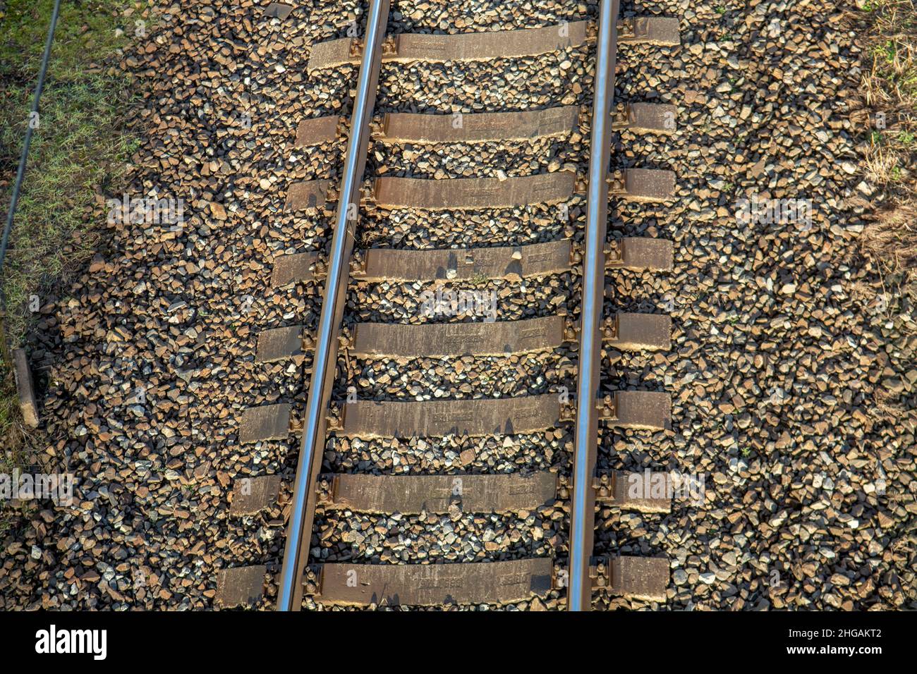 Single track railway line. Empty straight single-way railway line at ...
