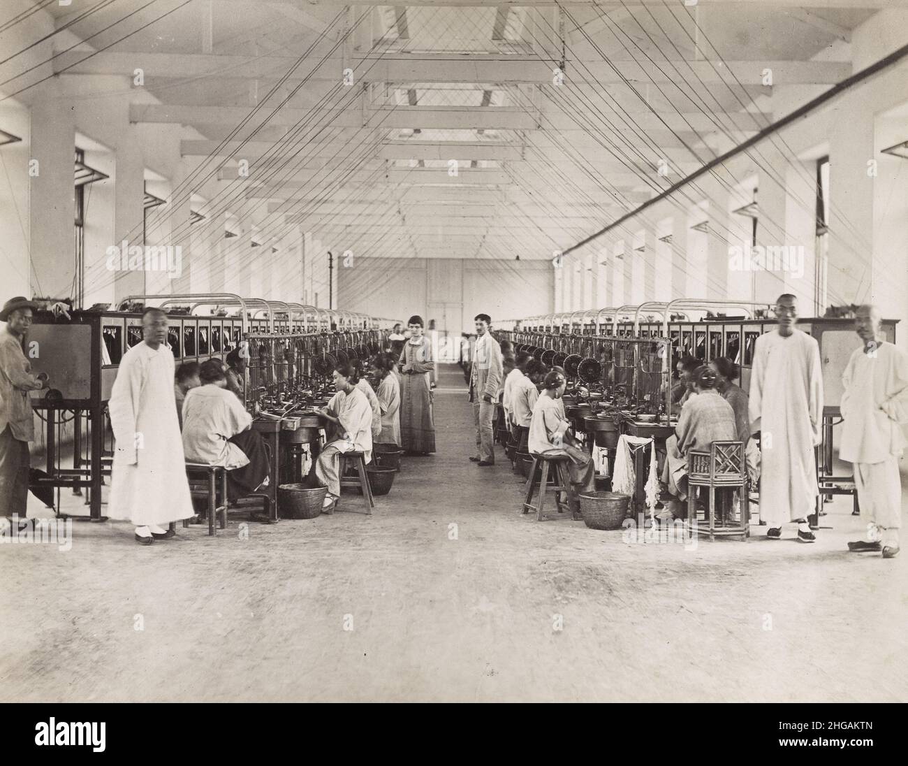 Vintage 19th century photograph - Textile spinning factory, Canton ...