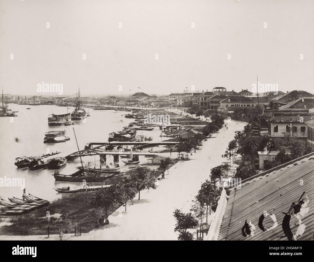 Vintage 19th century photograph - Docks along the Bund, Shanghai, China ...
